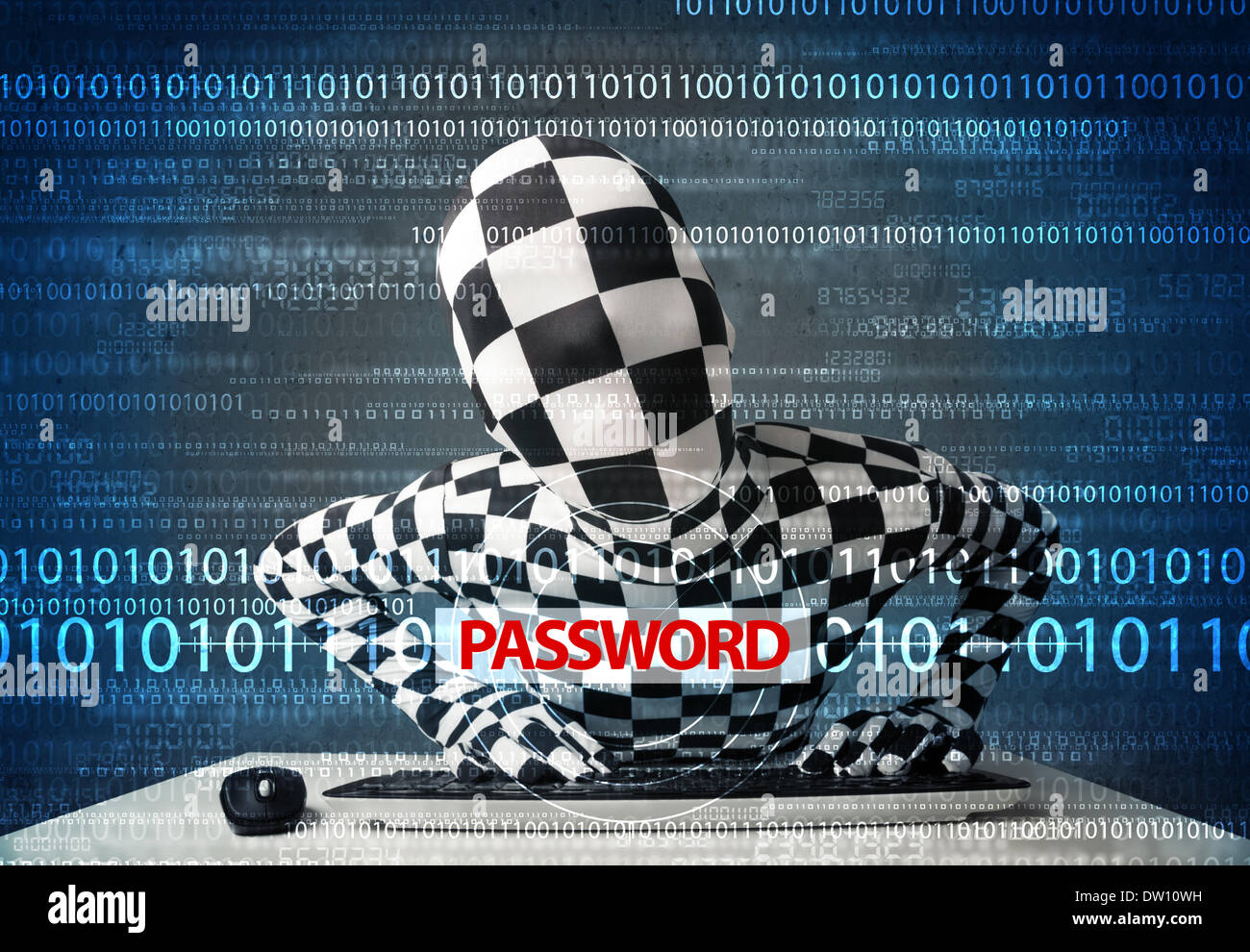 Hacker in morph 3d mask stealing password Stock Photo - Alamy