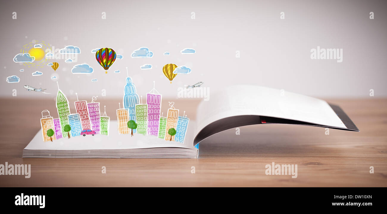 cityscape drawing on open book Stock Photo - Alamy