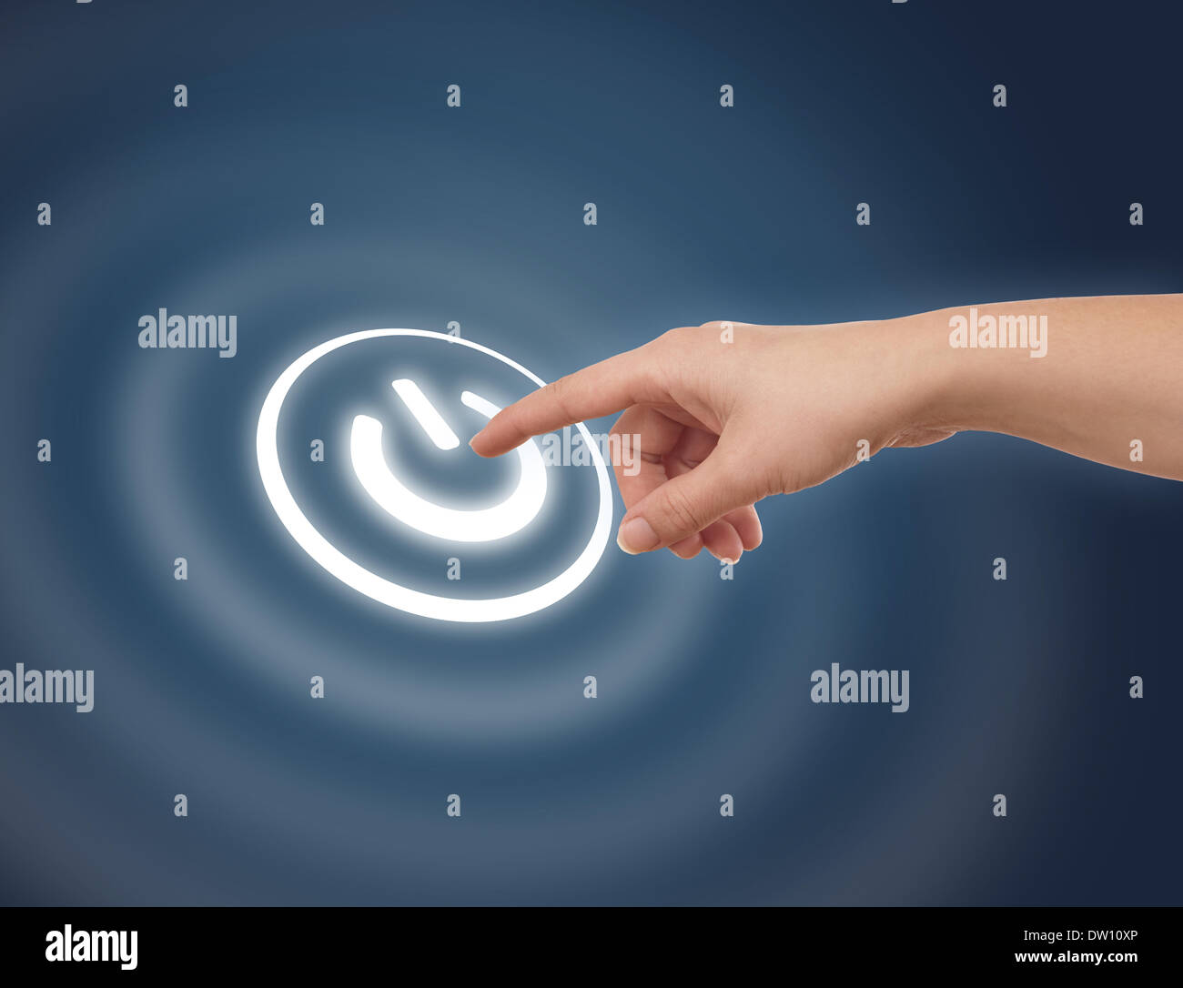 Hand pressing ON/OFF icon Stock Photo - Alamy