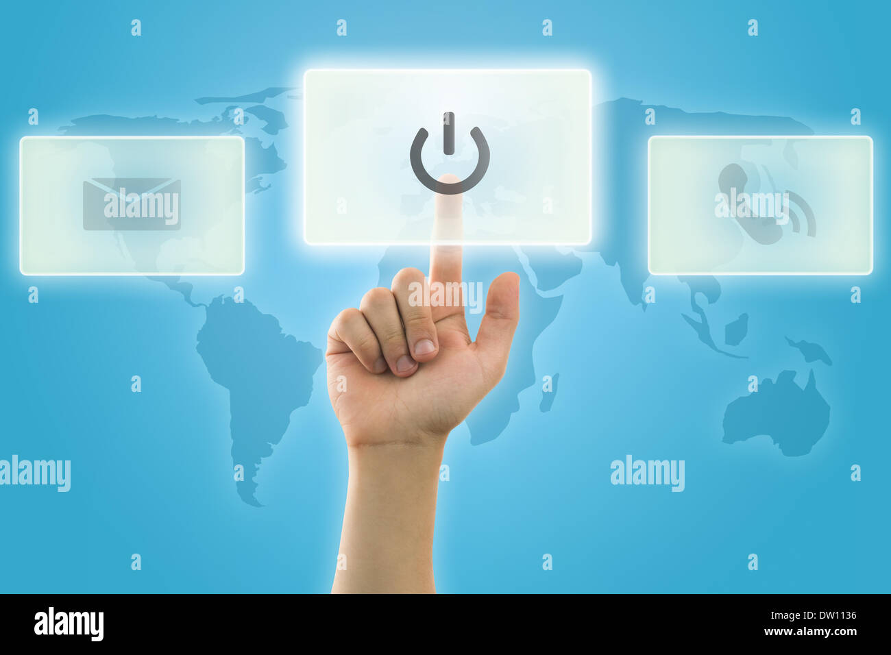 Hand presses on button Stock Photo - Alamy