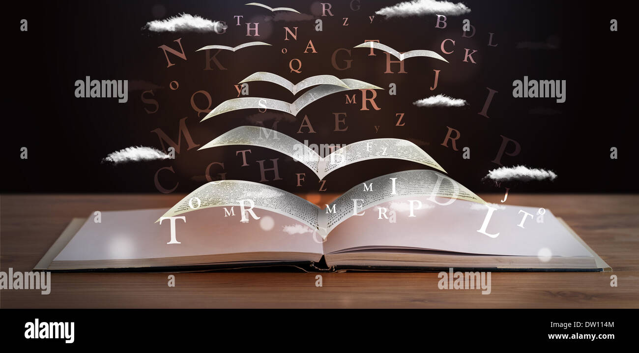 Open books glowing letters hi-res stock photography and images - Alamy