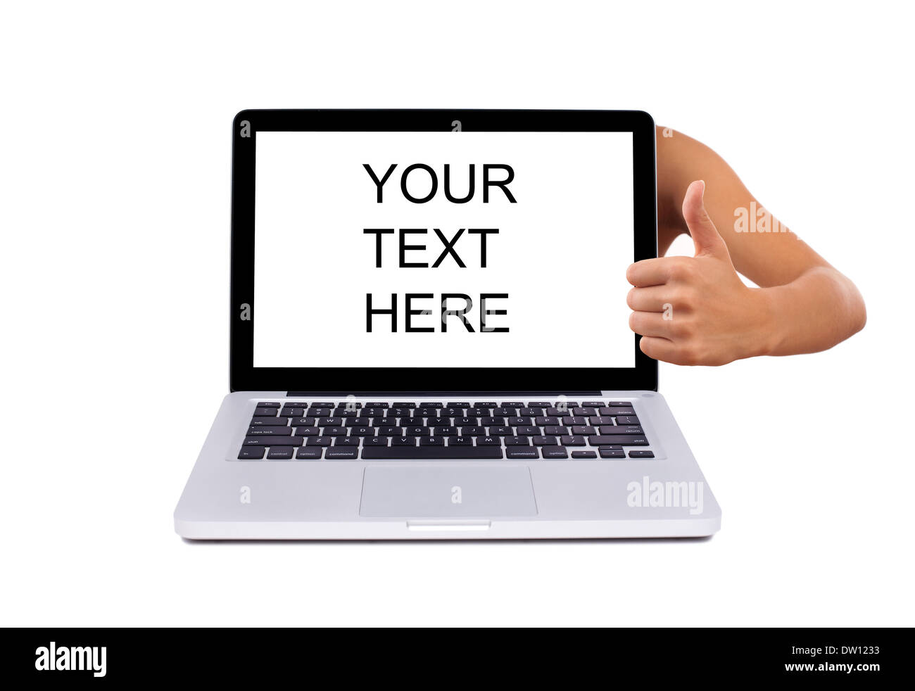 Thumbs up hand laptop Cut Out Stock Images & Pictures - Alamy
