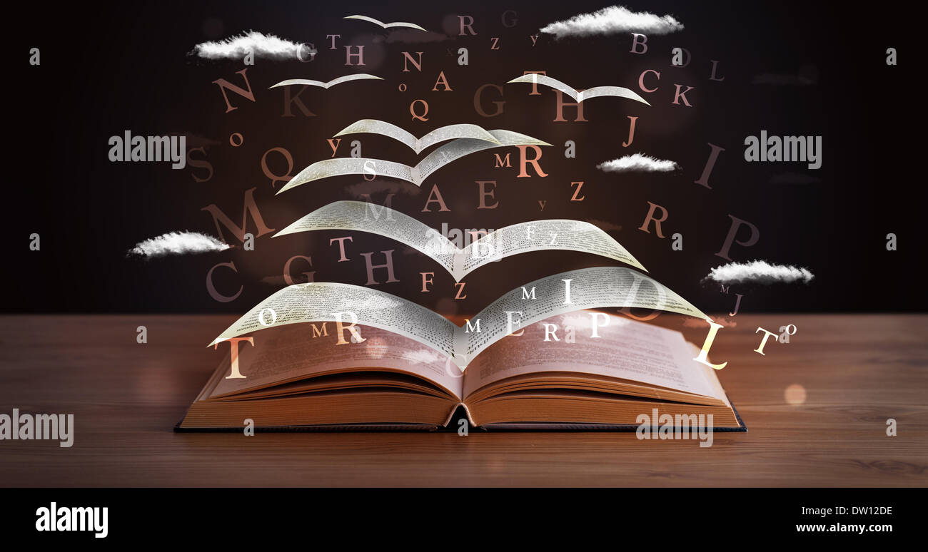 Open books glowing letters hi-res stock photography and images - Alamy