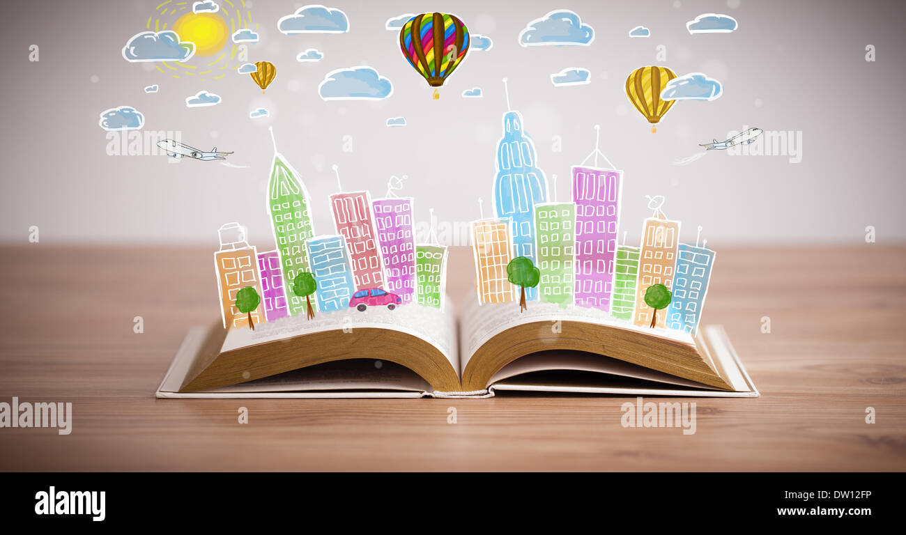cityscape drawing on open book Stock Photo - Alamy
