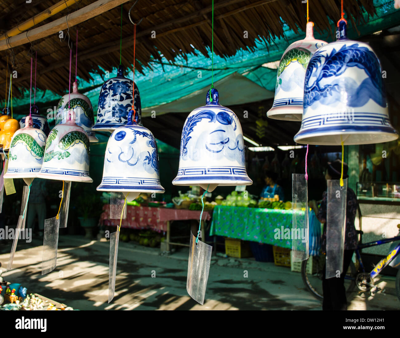 wInd bells hung in a market at thailand Stock Photo - Alamy