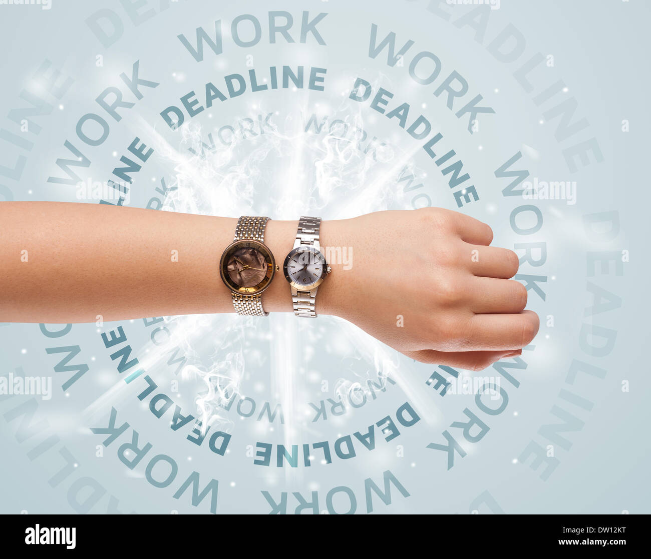 Clocks with work and deadline round writing Stock Photo - Alamy