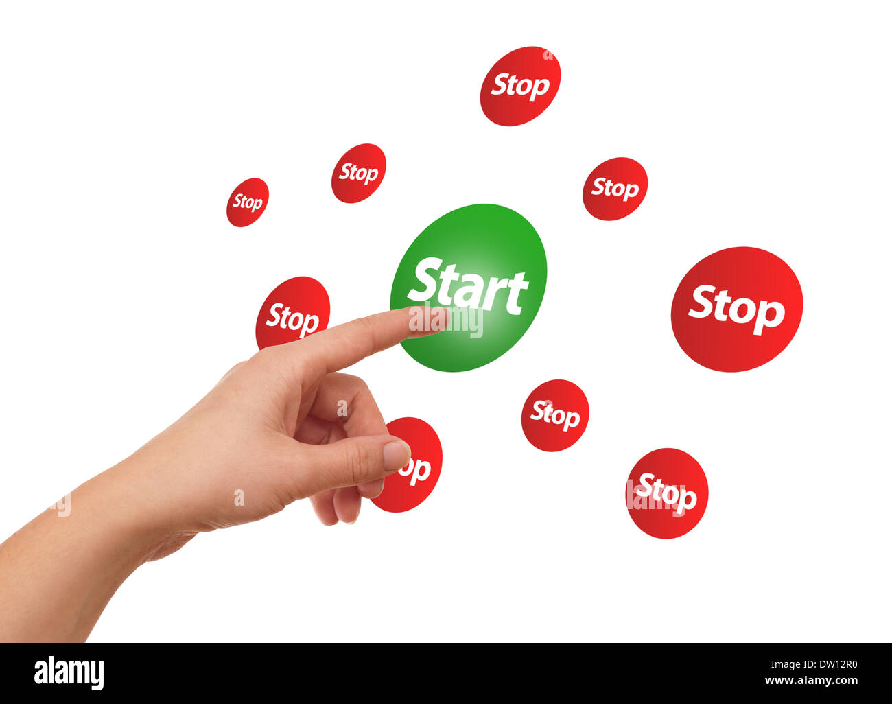 hand pressing Start button Stock Photo - Alamy