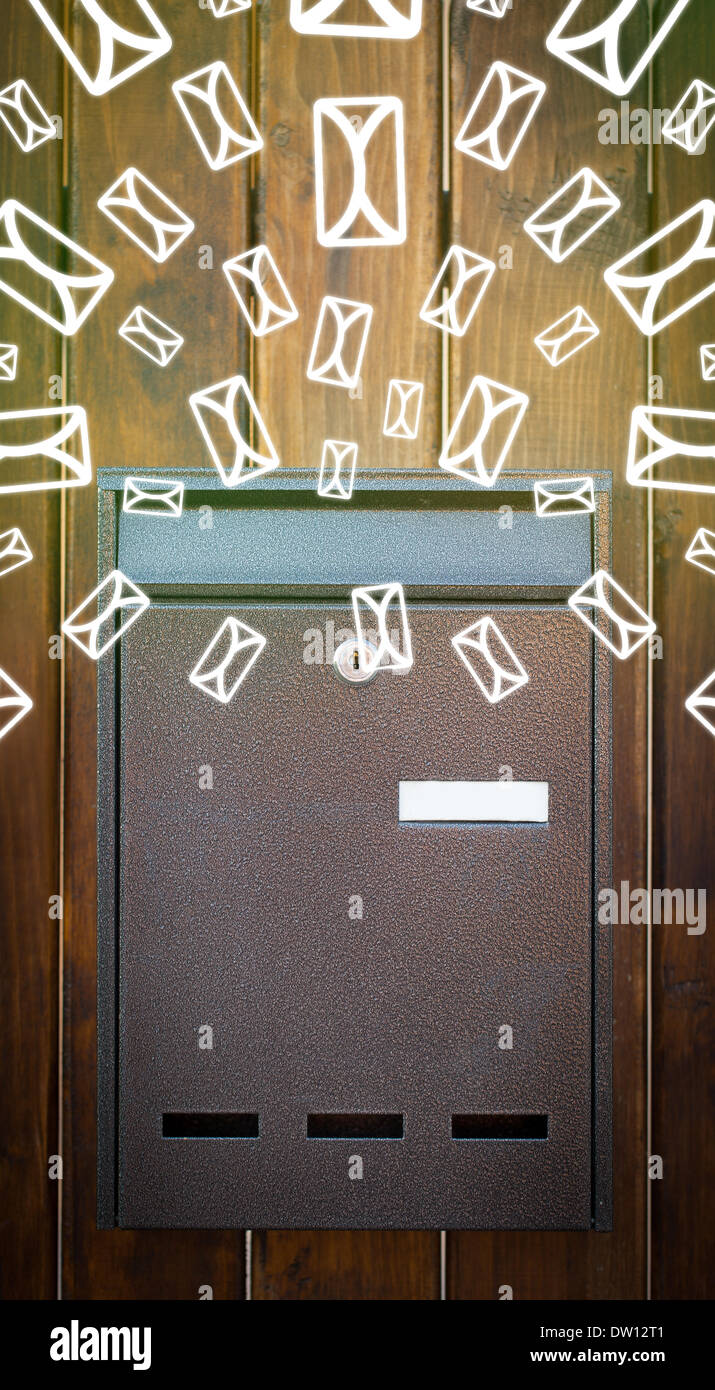 Mailbox with letter icons on glowing green background Stock Photo - Alamy