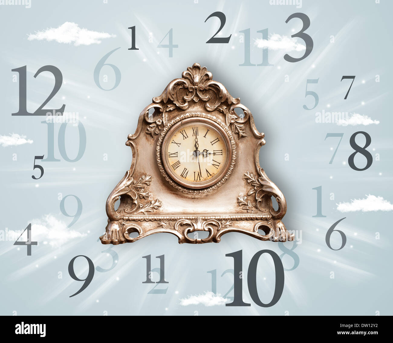 Vintage clock with numbers on the side Stock Photo - Alamy