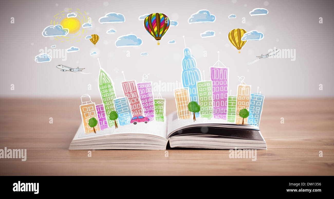cityscape drawing on open book Stock Photo - Alamy