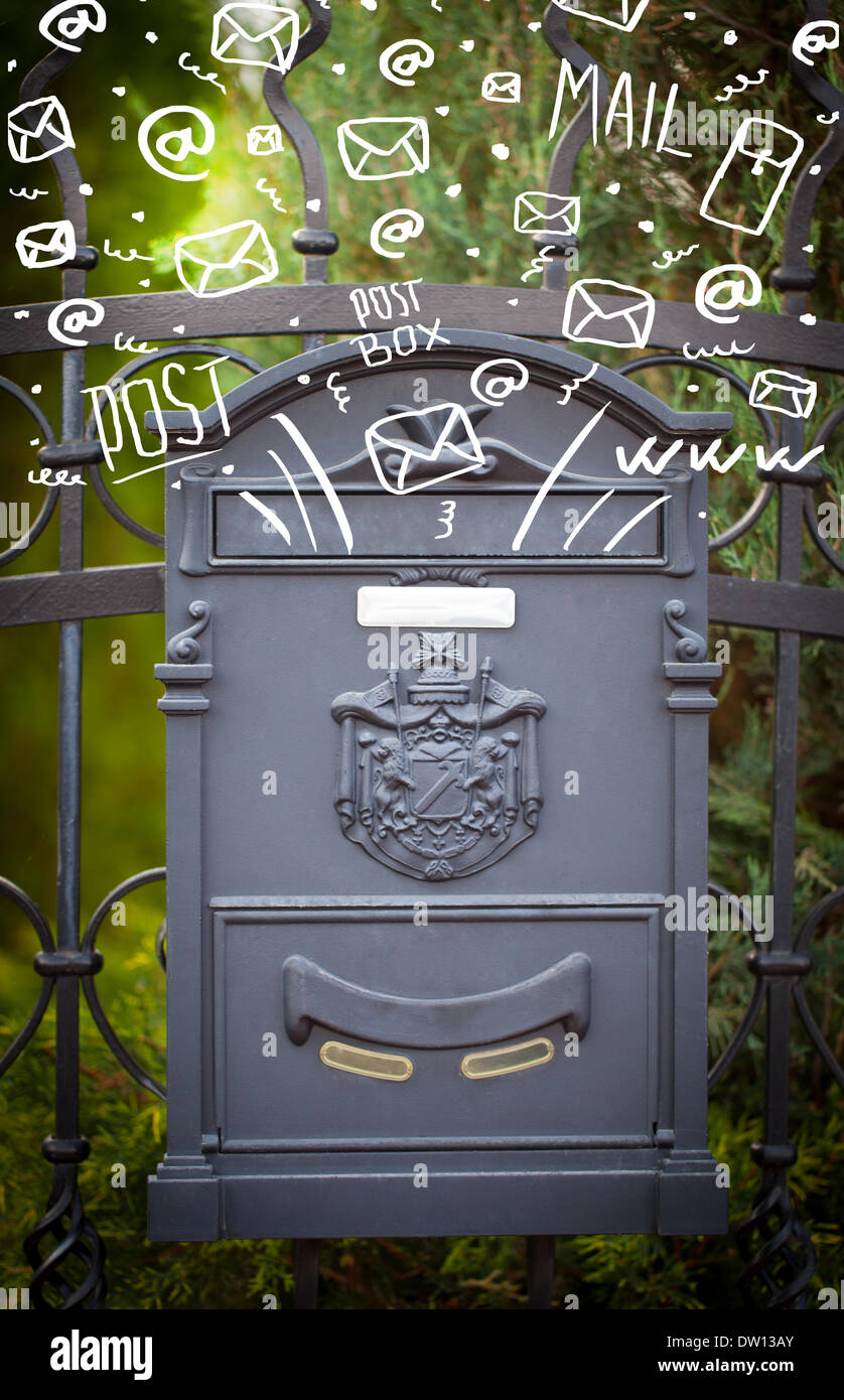 Postbox with white hand drawn mail icons Stock Photo - Alamy