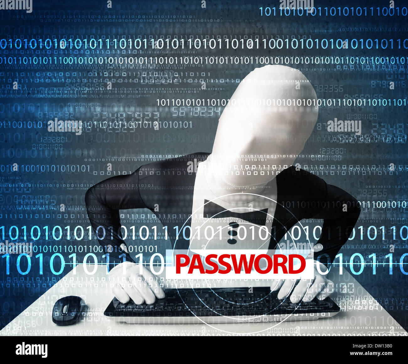Hacker in morph 3d mask stealing password Stock Photo - Alamy