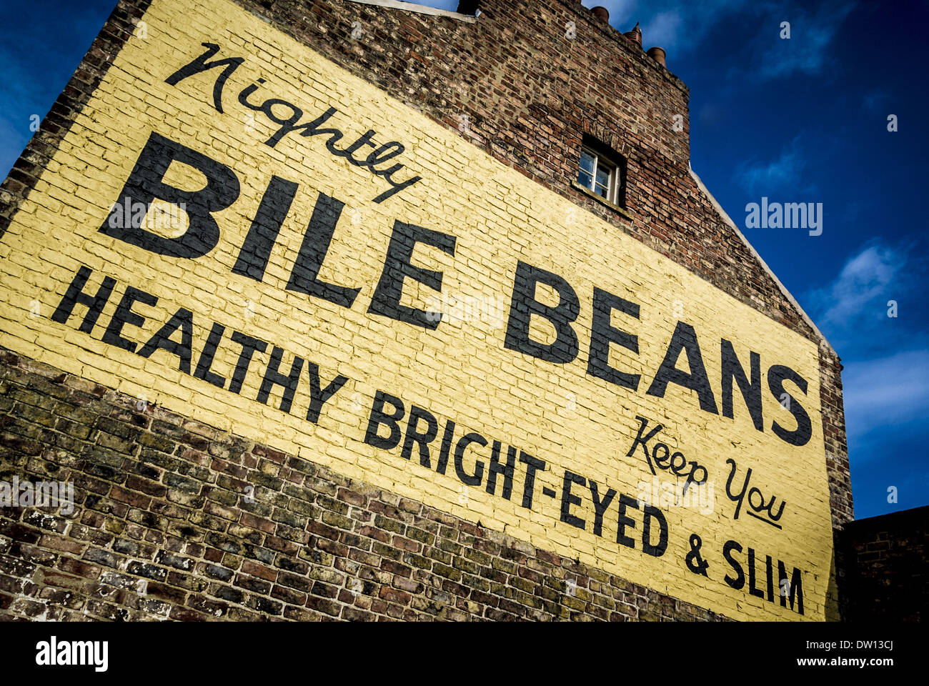 Bile Beans painted advert on side of building in York, UK Stock Photo ...