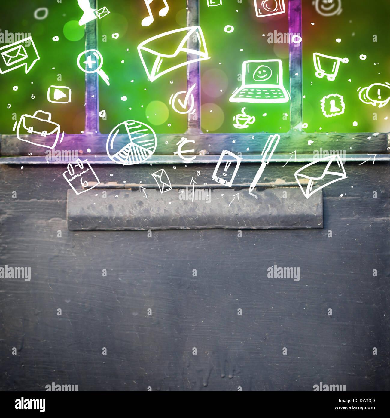 Colorful icons and symbols bursting out of a mailbox Stock Photo - Alamy