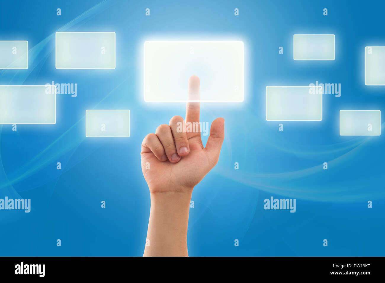 Hand presses on button Stock Photo - Alamy