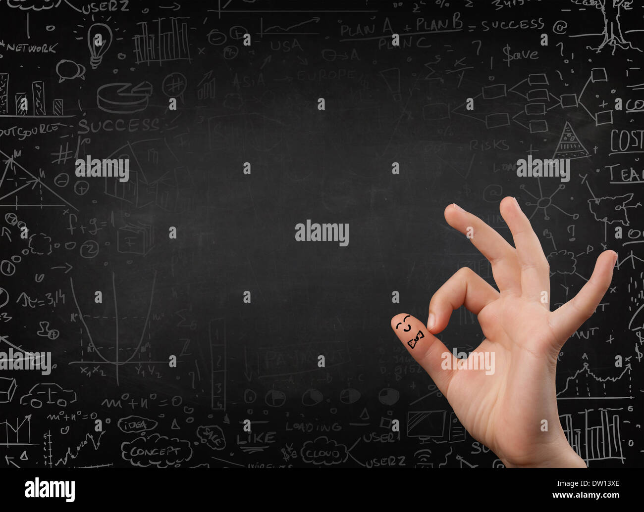 Happy finger smileys with black chalkboard in background Stock Photo ...