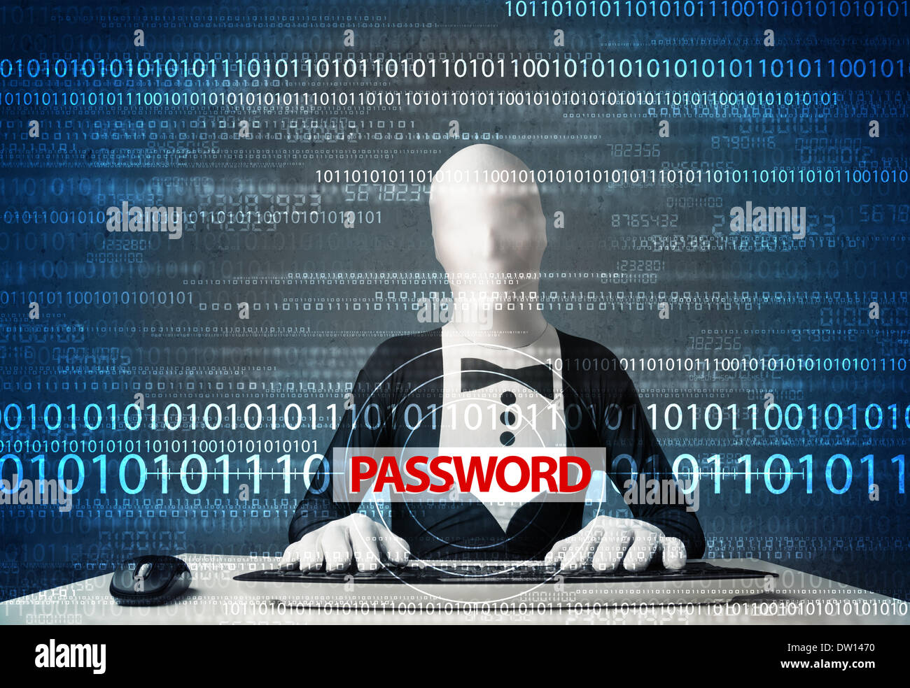 Hacker in morph 3d mask stealing password Stock Photo - Alamy