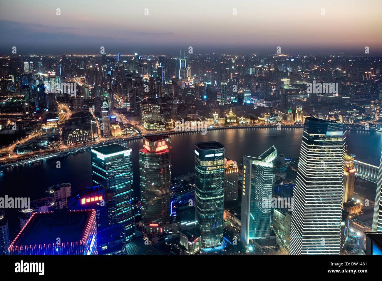 aerial view of shanghai at night Stock Photo - Alamy