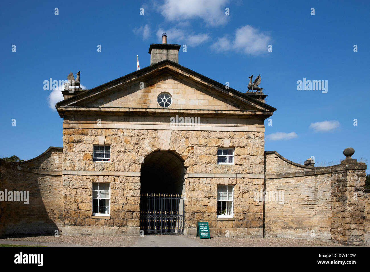 Hovingham Hall, North Yorkshire. Entrance from the village through the ...