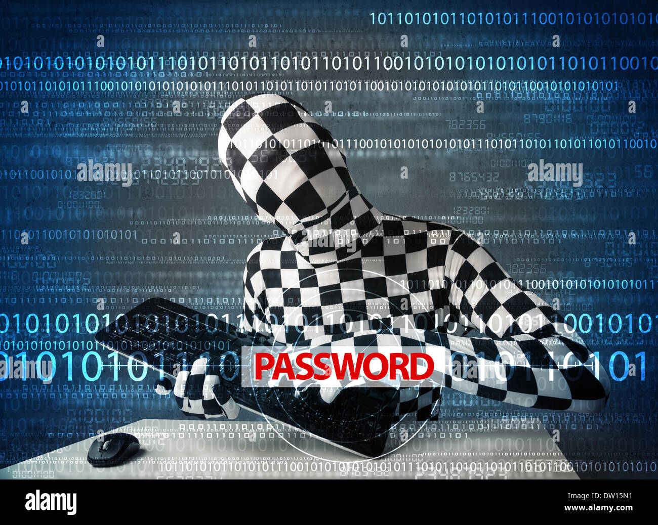 Hacker in morph 3d mask stealing password Stock Photo - Alamy