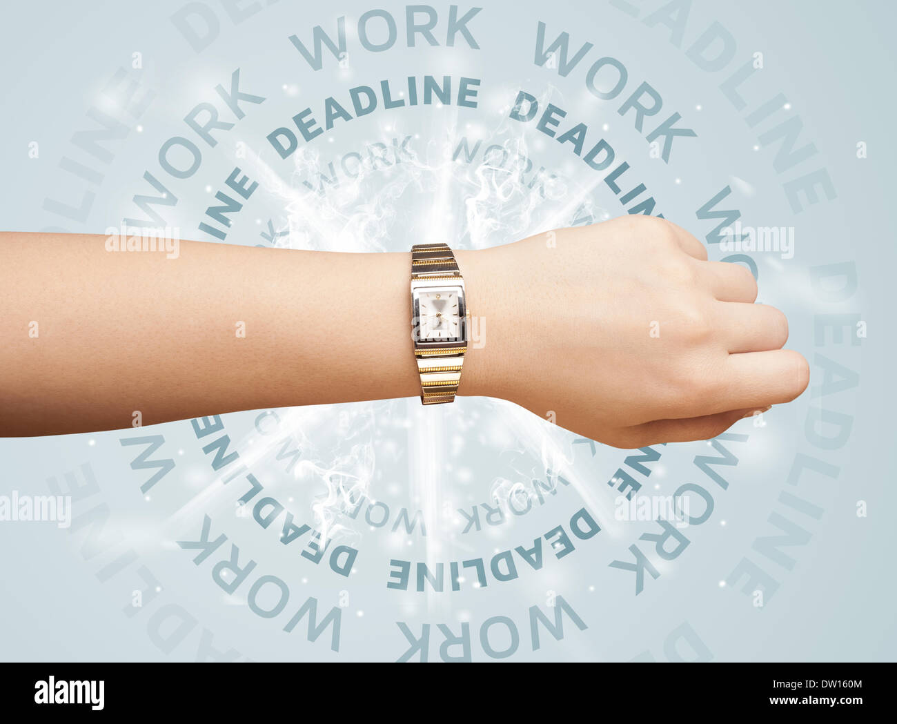Clocks with work and deadline round writing Stock Photo - Alamy