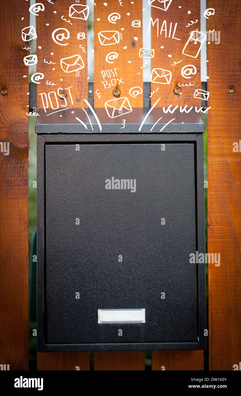 Postbox with white hand drawn mail icons Stock Photo - Alamy