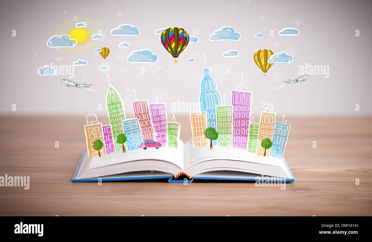 cityscape drawing on open book Stock Photo - Alamy
