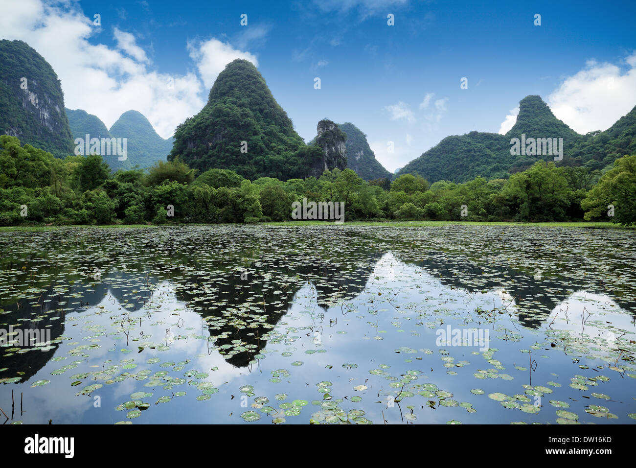 karst mountain landscape and reflection Stock Photo - Alamy