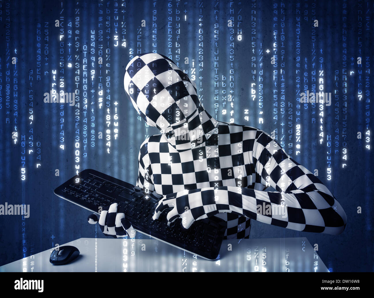 Hacker In Body Mask Decoding Information From Futuristic Network