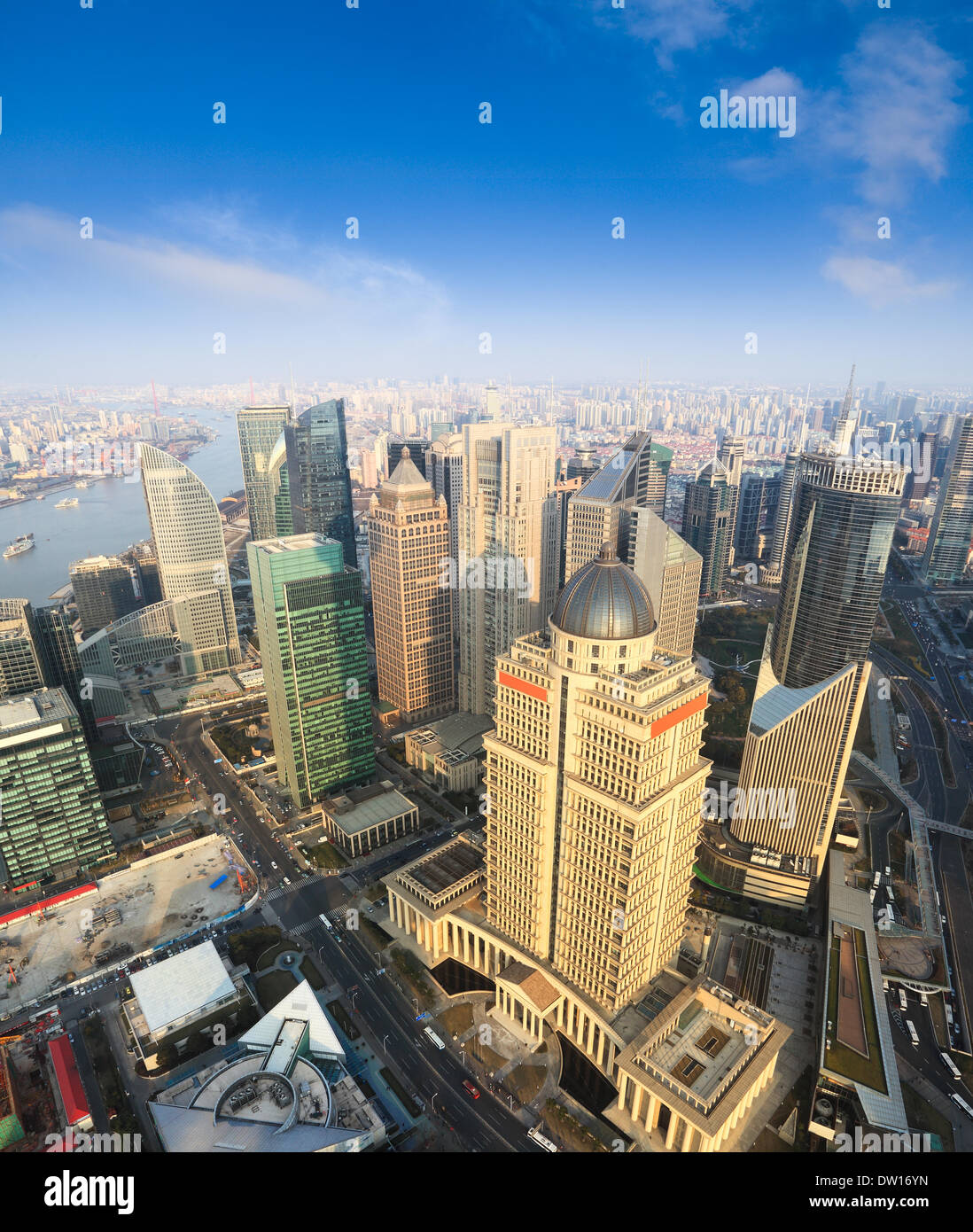 aerial view of shanghai under blue sky Stock Photo - Alamy