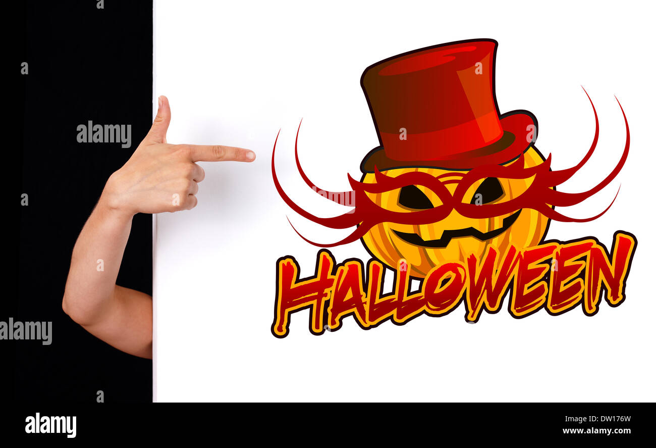 Woman hand pointing halloween sign hi-res stock photography and images ...