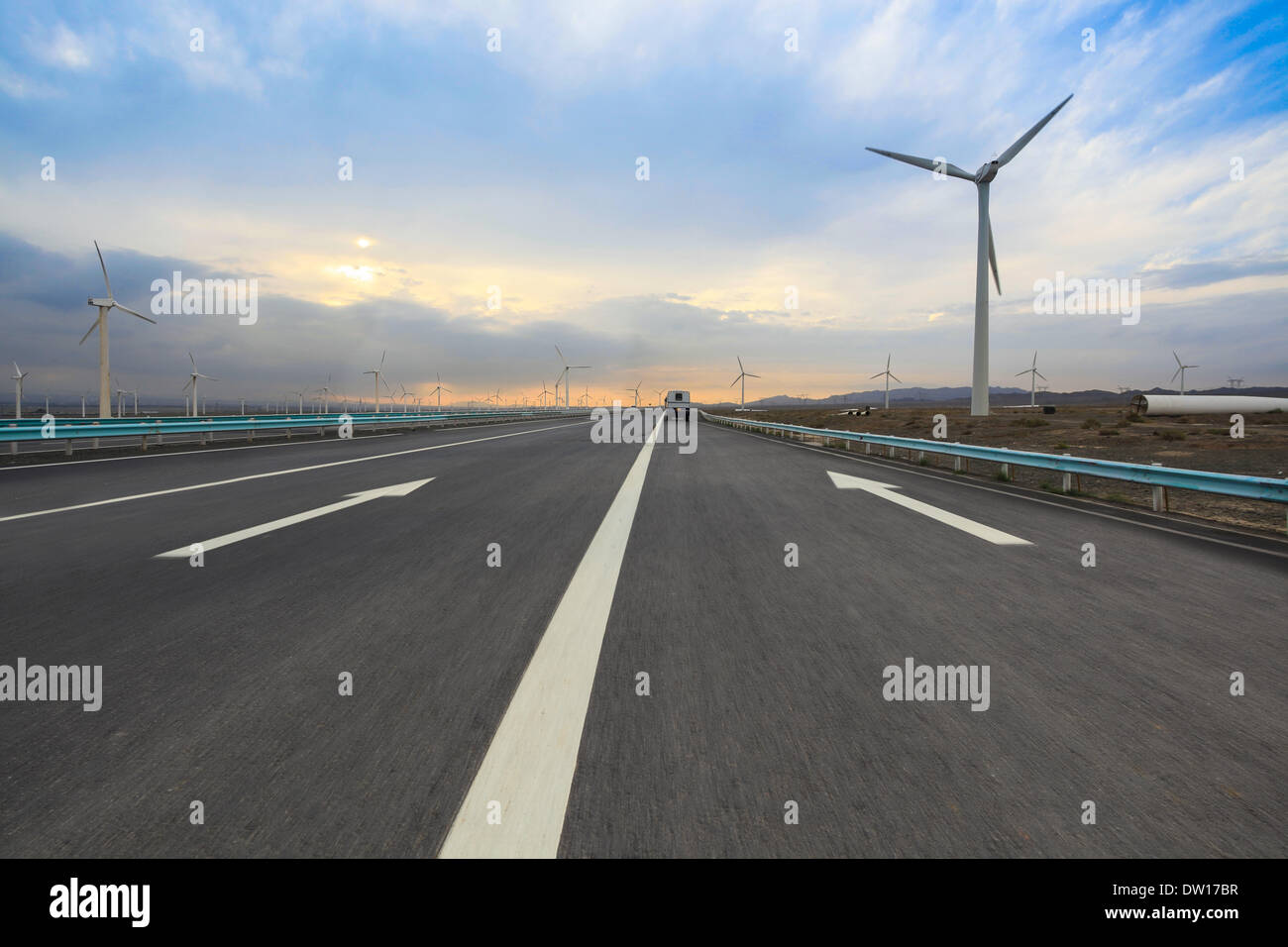 highway with wind turbines Stock Photo - Alamy