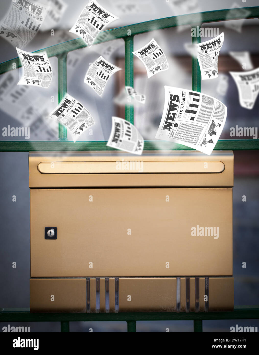 Post box with daily newspapers flying Stock Photo - Alamy