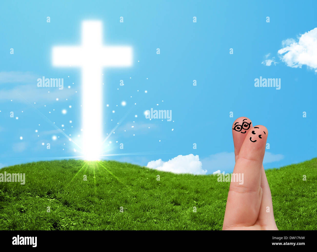 Happy finger smileys with christian religion cross Stock Photo - Alamy