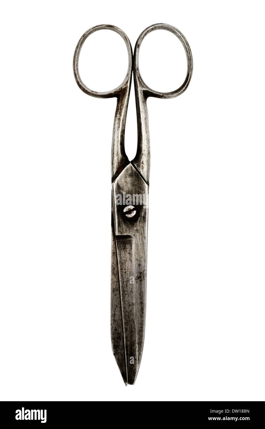 pair of old scissors on a white background Stock Photo - Alamy