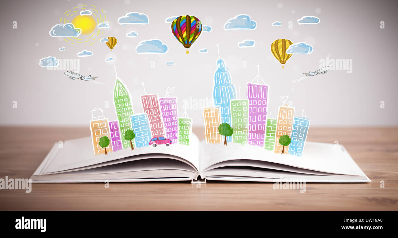 cityscape drawing on open book Stock Photo - Alamy