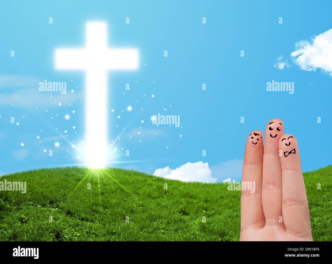 Happy finger smileys with christian religion cross Stock Photo - Alamy