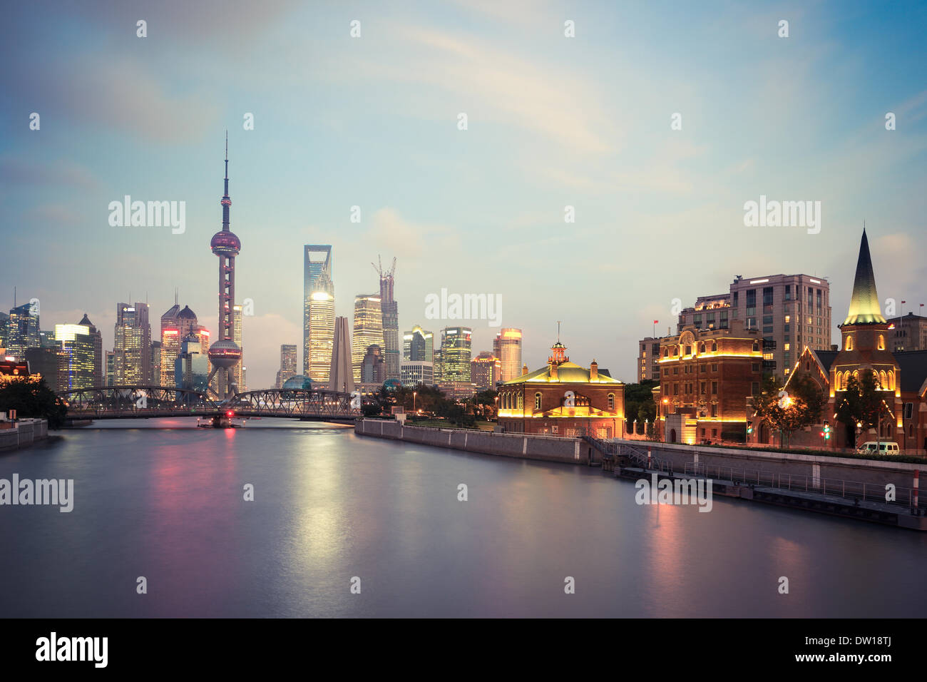 shanghai in evening lights are lit Stock Photo - Alamy