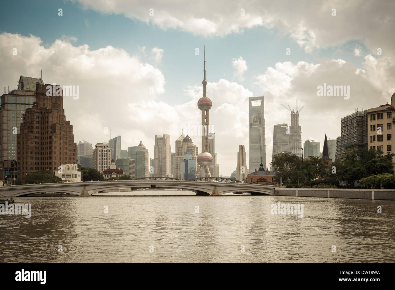 shanghai skyline on the suzhou river Stock Photo - Alamy