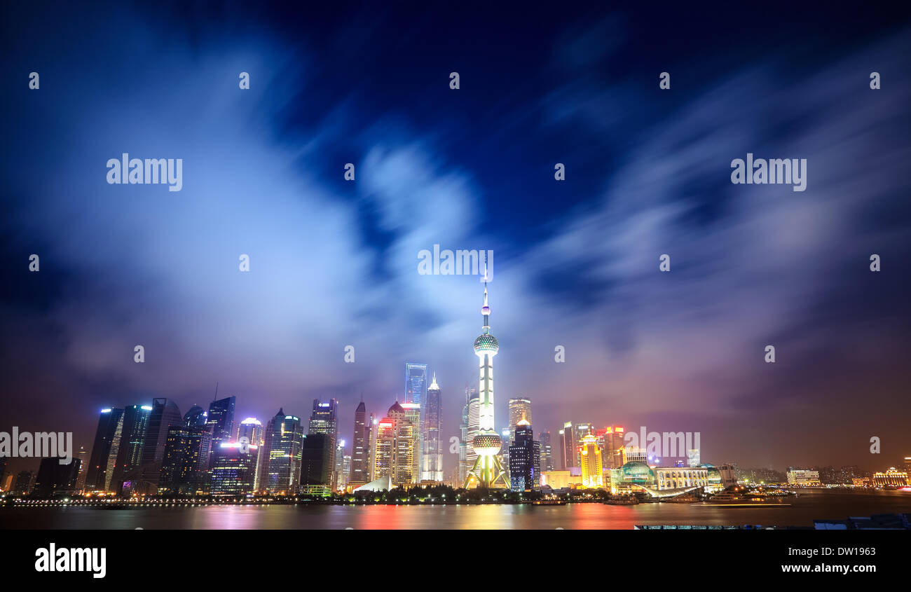 shanghai skyline at night panoramic view Stock Photo - Alamy