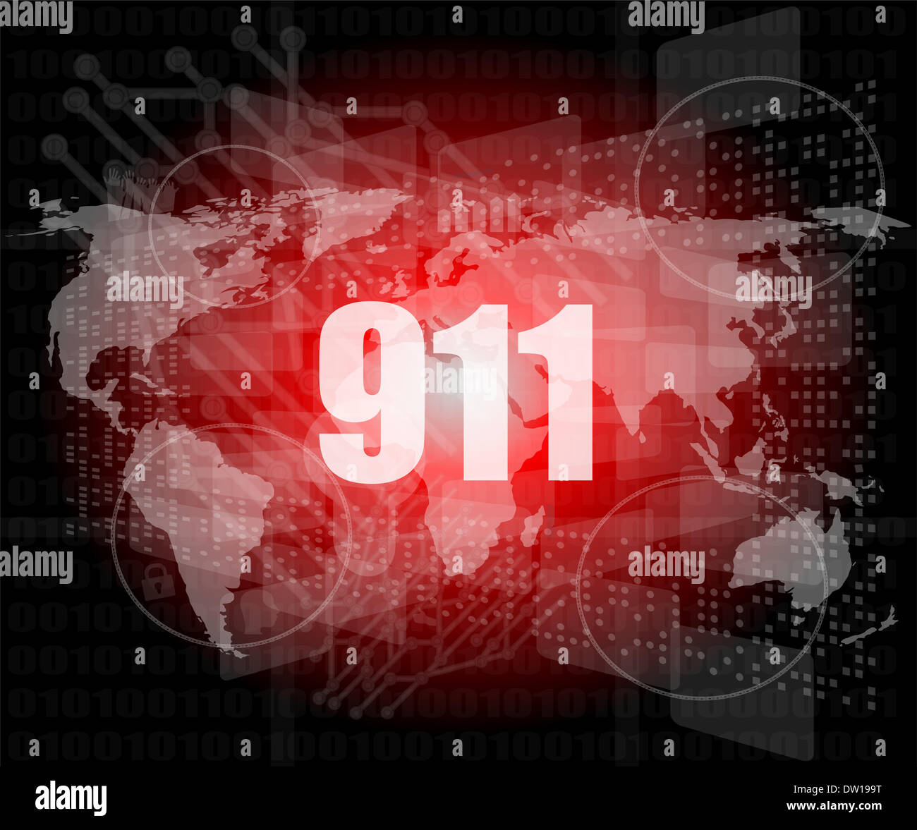 911 words on digital touch screen interface Stock Photo - Alamy