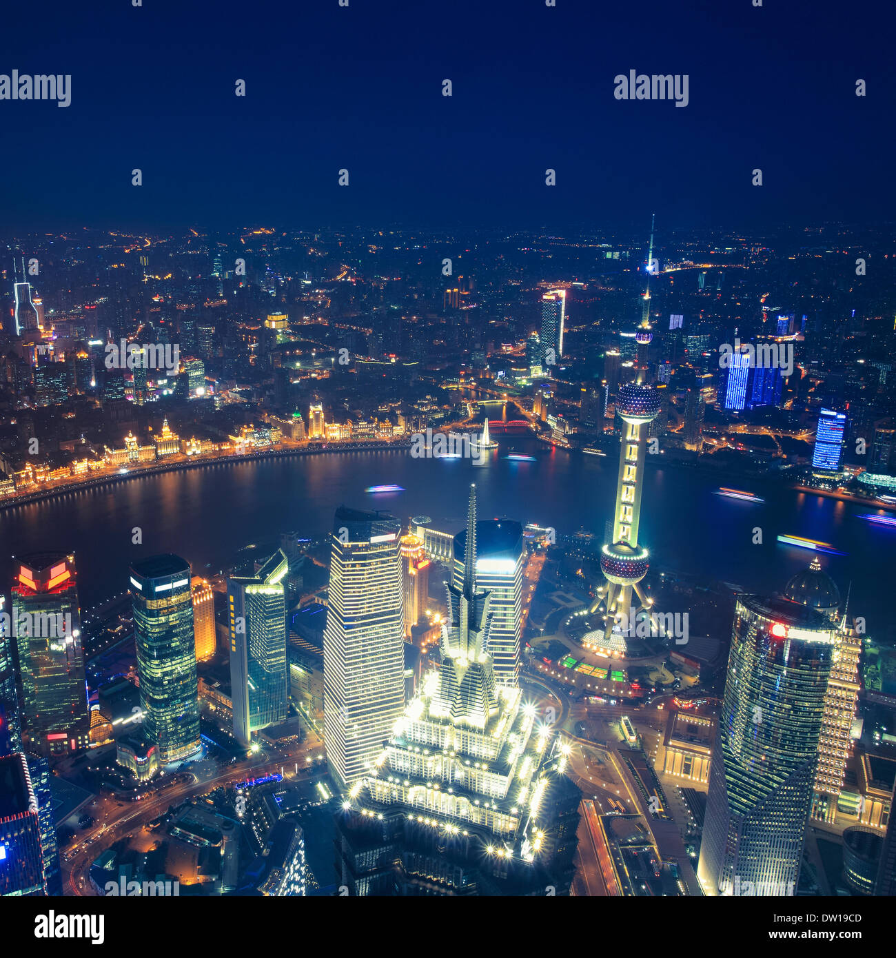 aerial view of shanghai at night Stock Photo - Alamy