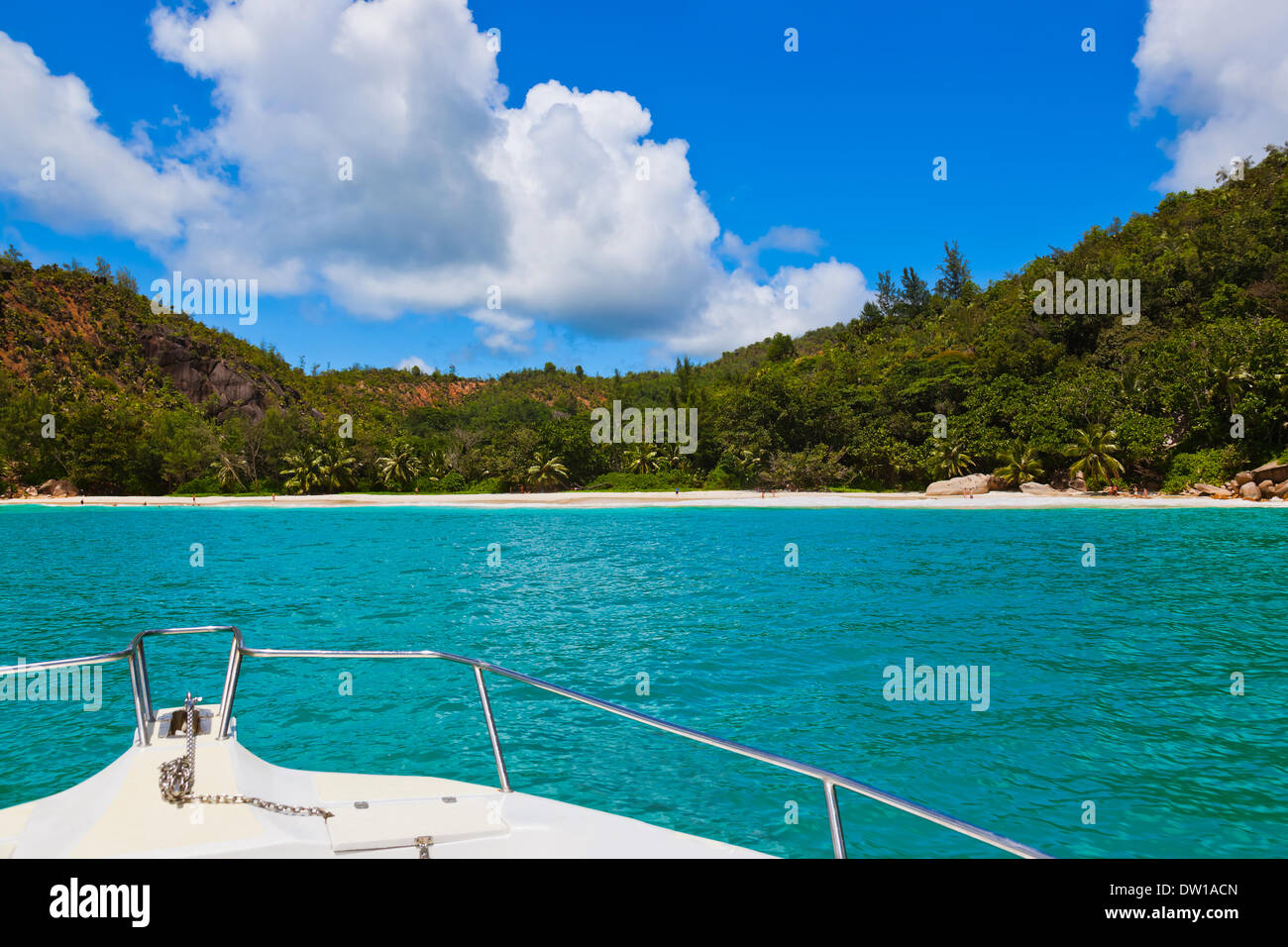 Tropical island and boat Stock Photo - Alamy