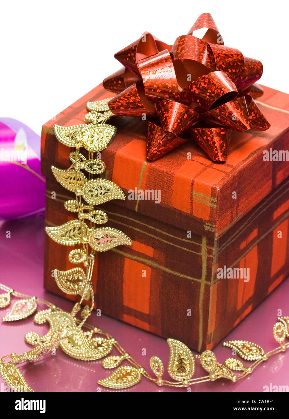 red gift box with ribbon Stock Photo - Alamy