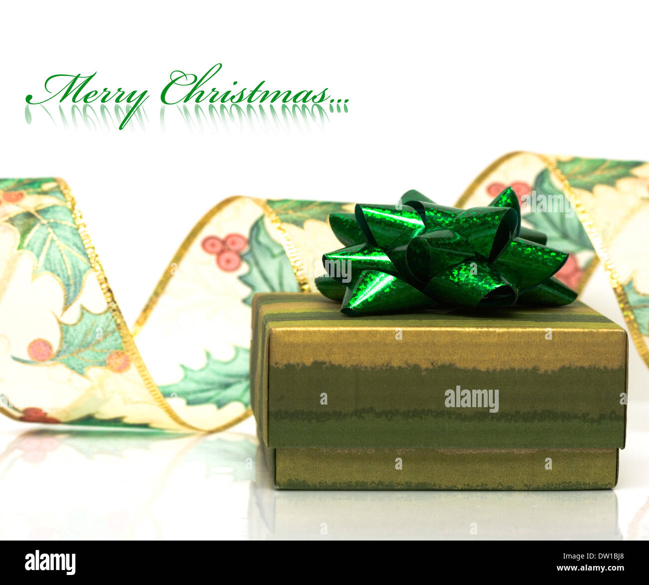 green gift box with ribbon Stock Photo - Alamy