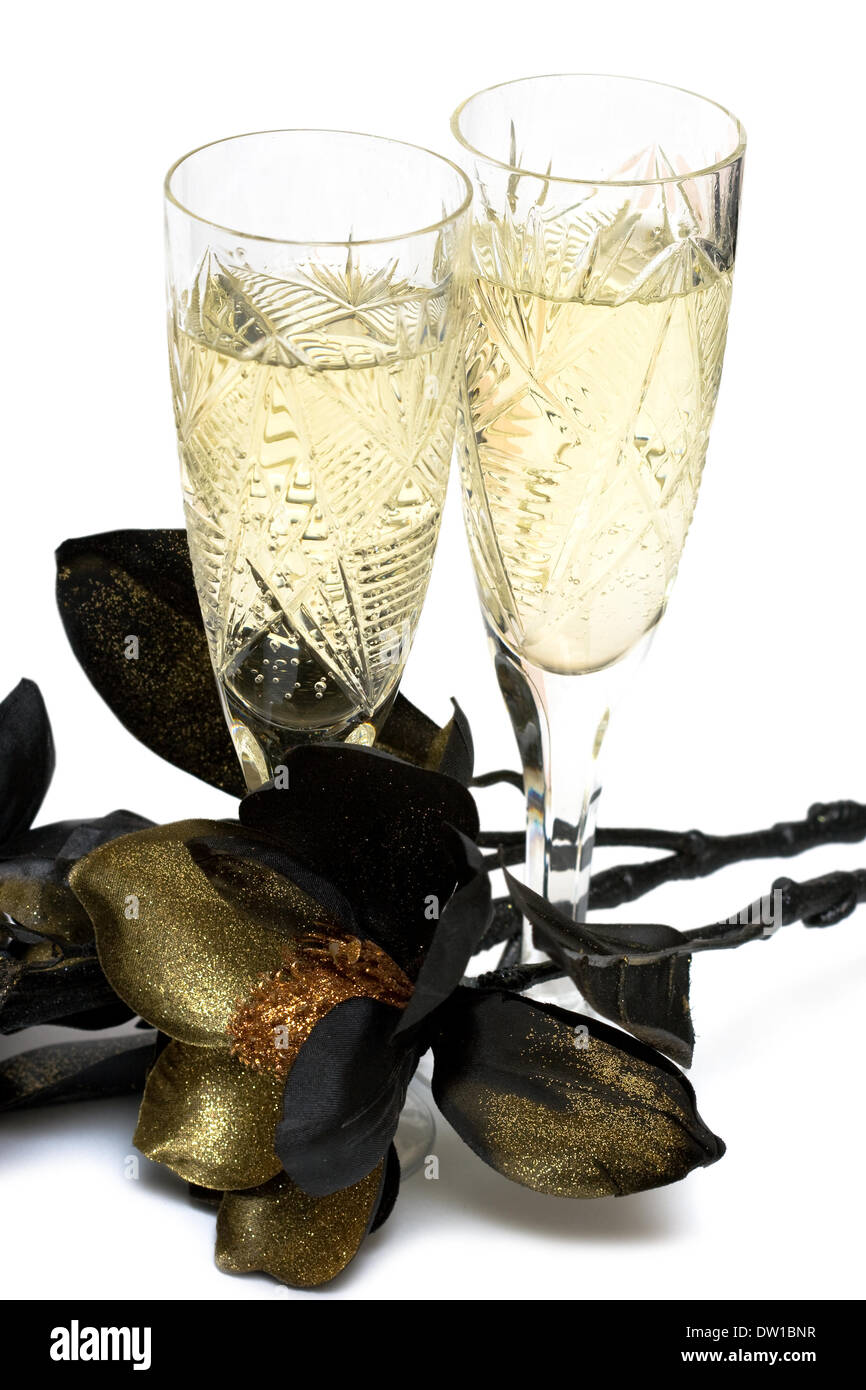 Holiday card golden champagne Cut Out Stock Images & Pictures - Alamy