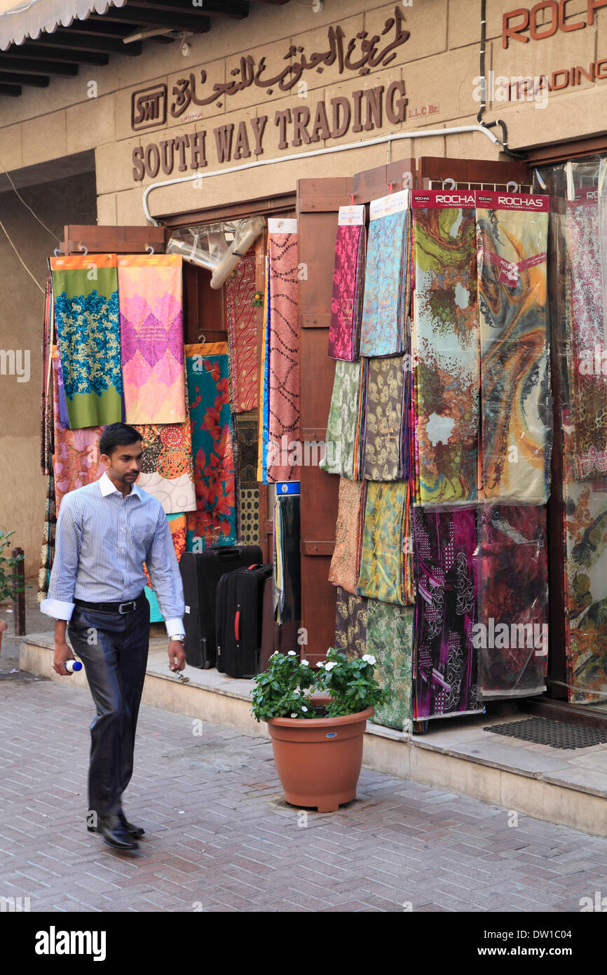 United Arab Emirates, Dubai, Bur Dubai, Souq, textile shop Stock Photo ...