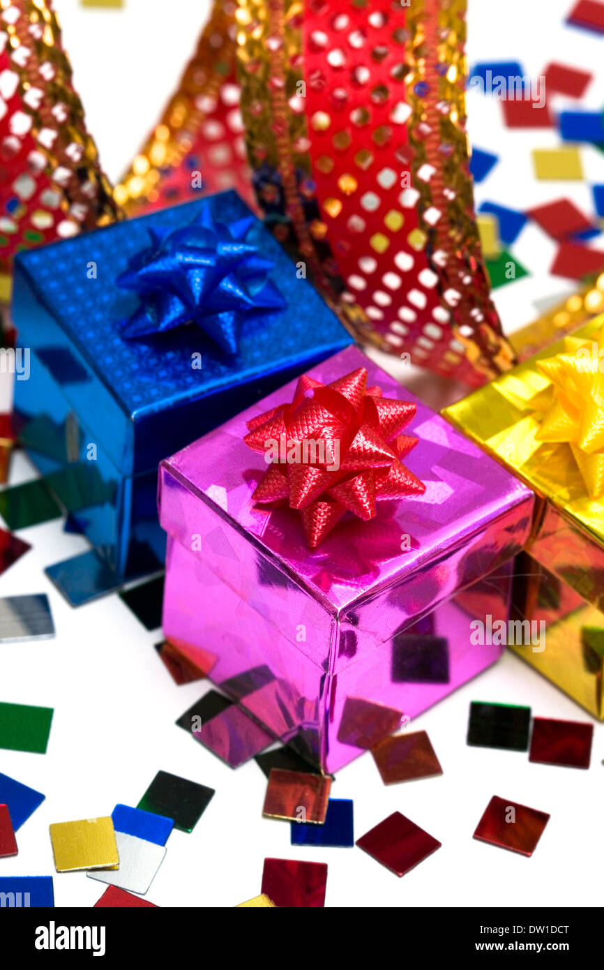 gift boxes with red ribbon Stock Photo - Alamy