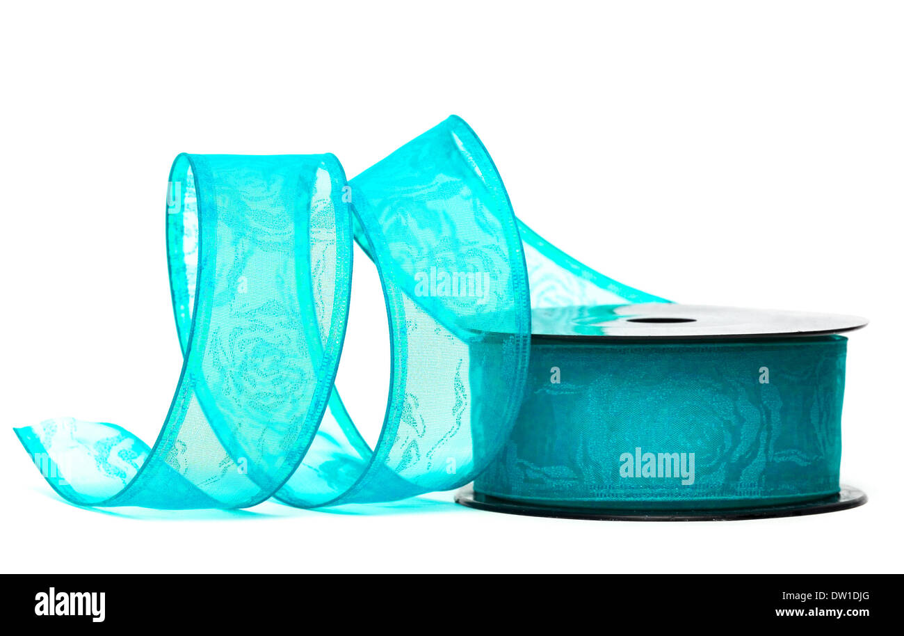 blue ribbon on spool isolated on white Stock Photo - Alamy