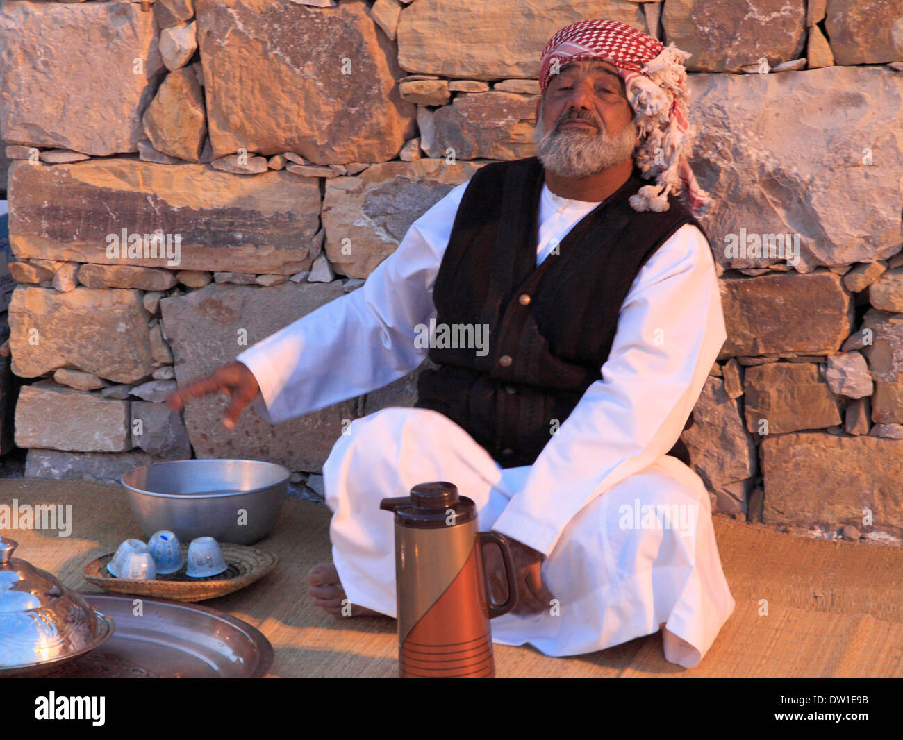 United Arab Emirates, Dubai, Heritage Village, man making coffee Stock ...